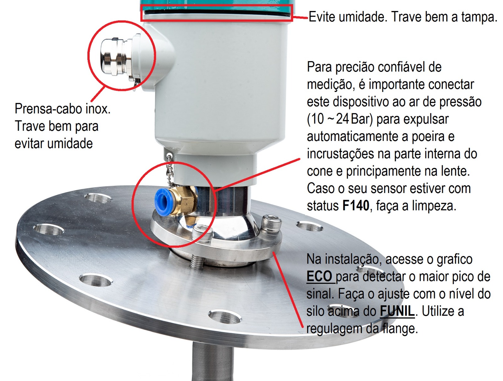 Transmissor de Nível Tipo Radar Antena Cone alimentação Placa Solar ...